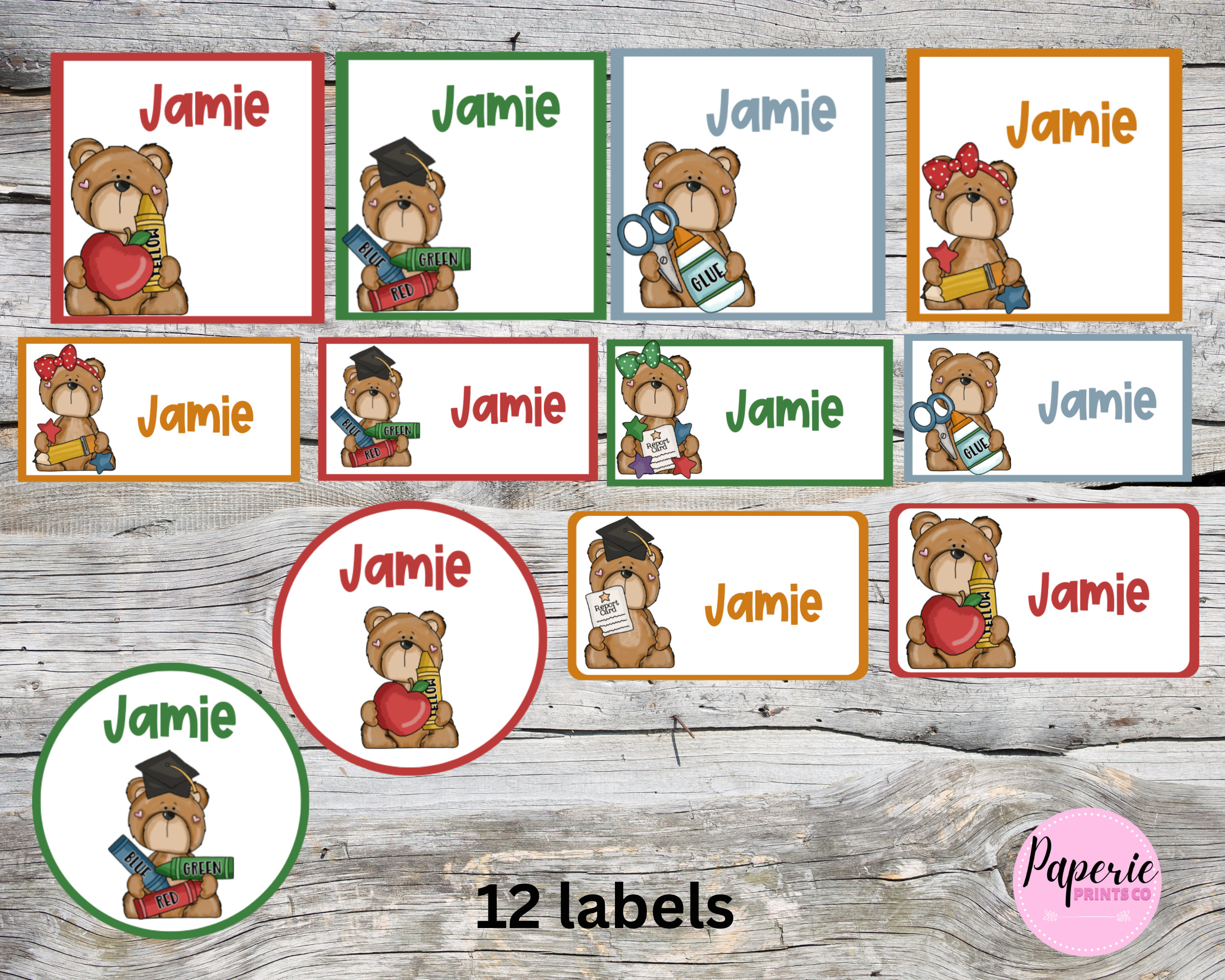 Teddy Bear School Labels Printable, School Label Stickers Png, Name ...