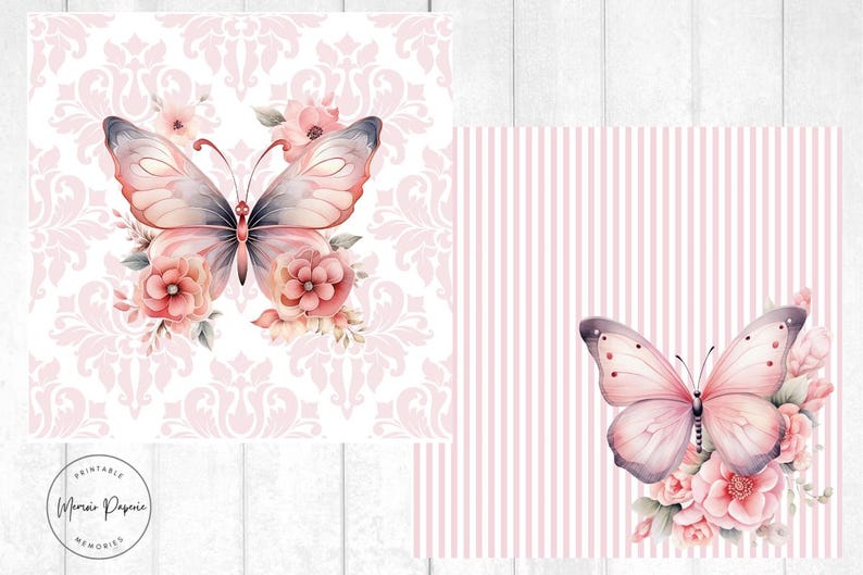 Pink Butterfly Scrapbook Paper: Digital Backgrounds for Junk Journals ...
