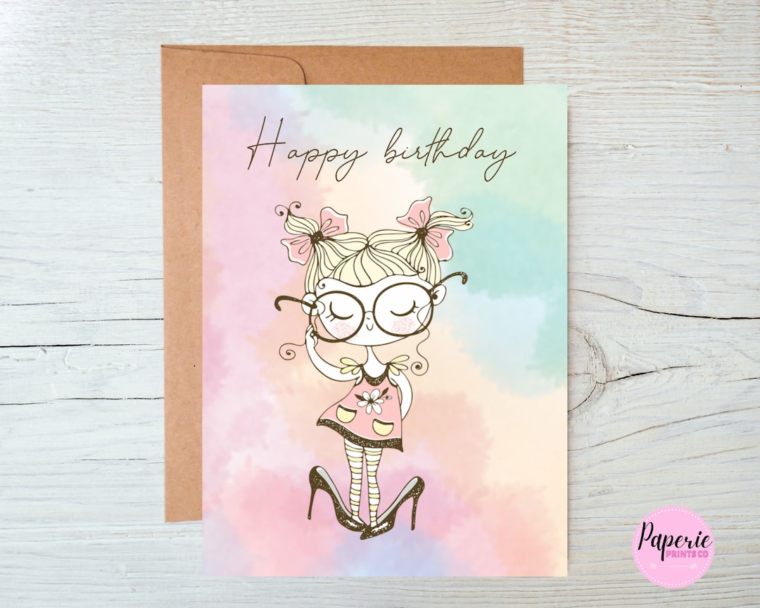 Girls Birthday Card Printable Cute Tween Girl Birthday Card Digital ...