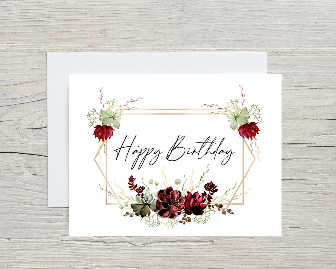 Beautiful Rustic Floral Birthday Card for Her, Geometric Floral ...