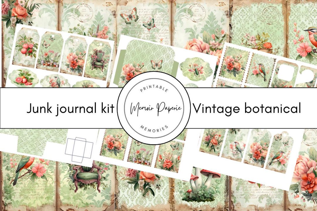 Vintage Botanical Junk Journal Kit: Greenery & Birds (digital Download ...