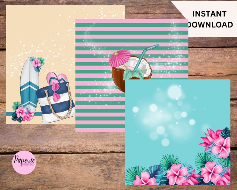 Fun in the Sun Scrapbook Paper Printable Beach Scrapbook Paper Digital ...
