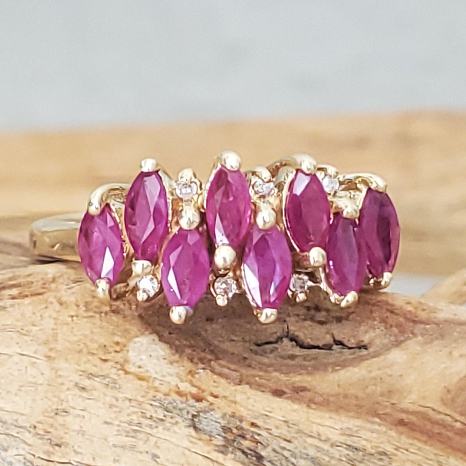 Vintage Marquise Cut Ruby Diamond Accent Anniversary Ring Set - Etsy