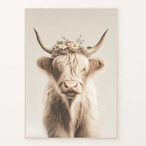 Pretty Highland Cow Poster, Floral Highland Cow Print, Girly Highland ...
