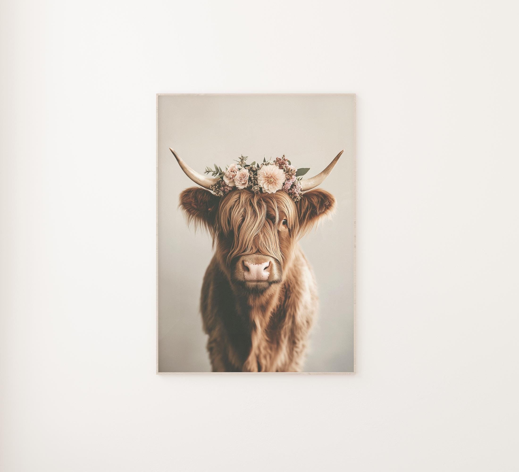 Pretty Highland Cow Poster, Floral Highland Cow Print, Girly Highland ...