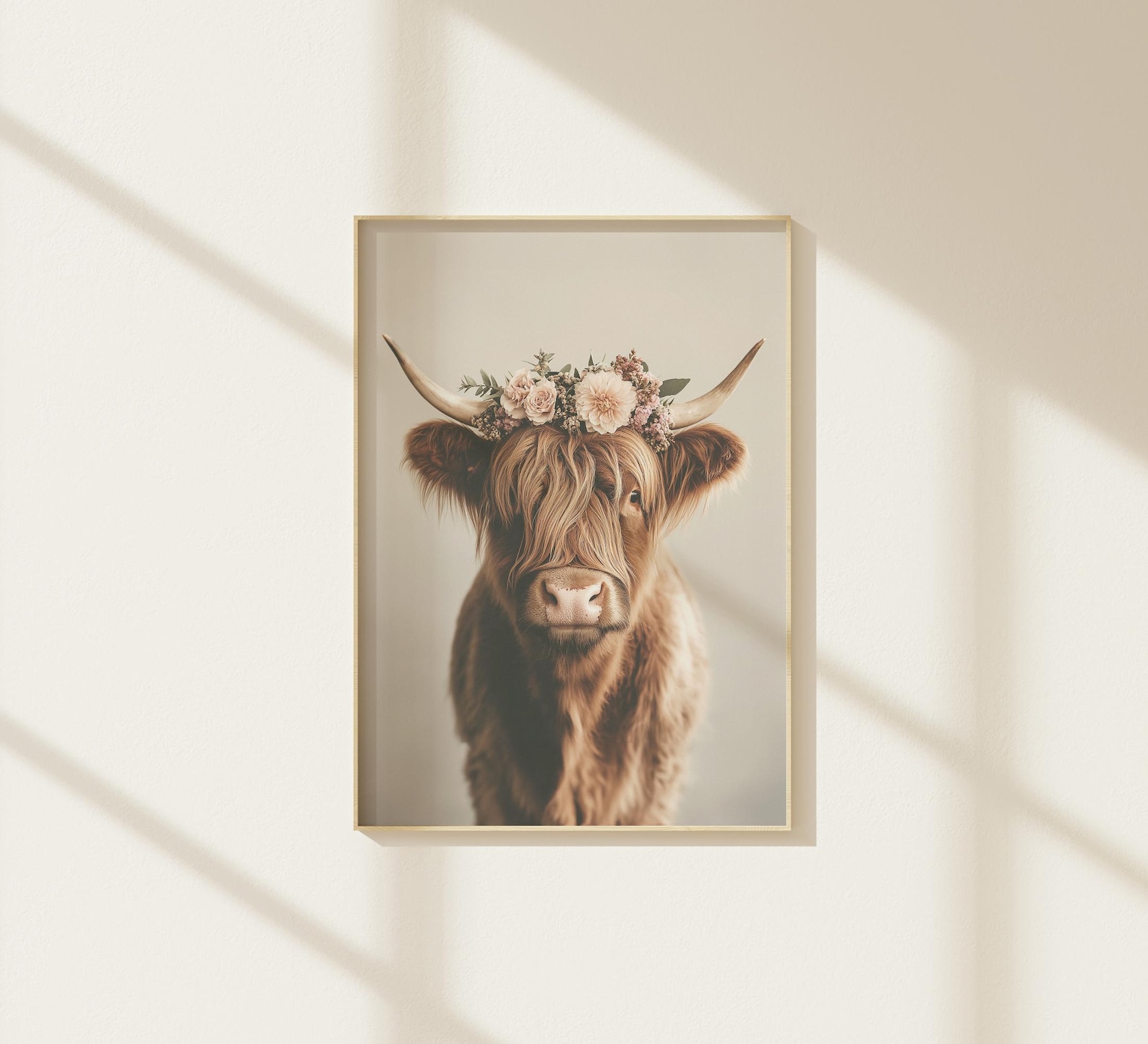 Pretty Highland Cow Poster, Floral Highland Cow Print, Girly Highland ...