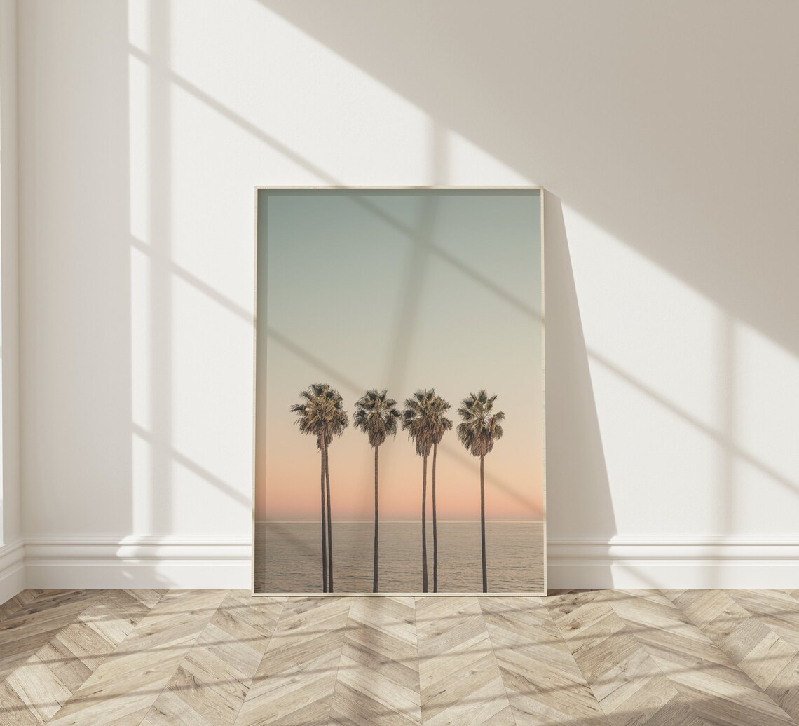 Minimal Palm Tree Poster, Sunset Beach Poster, Palm Tree Wall Art ...
