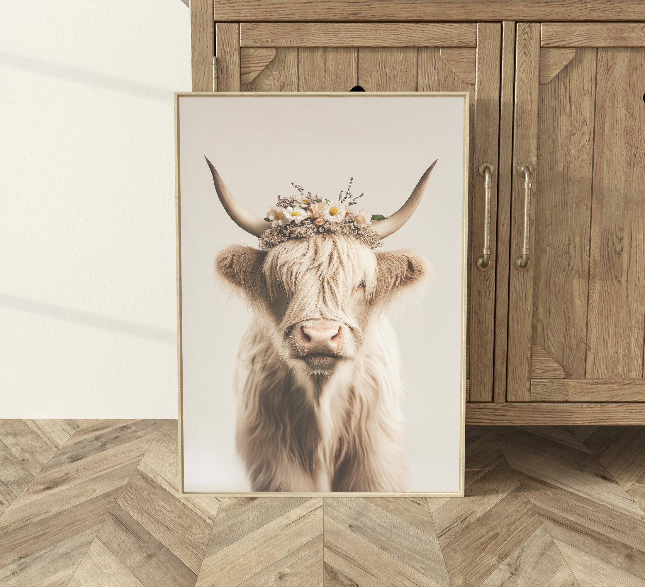 Pretty Highland Cow Poster, Floral Highland Cow Print, Girly Highland ...