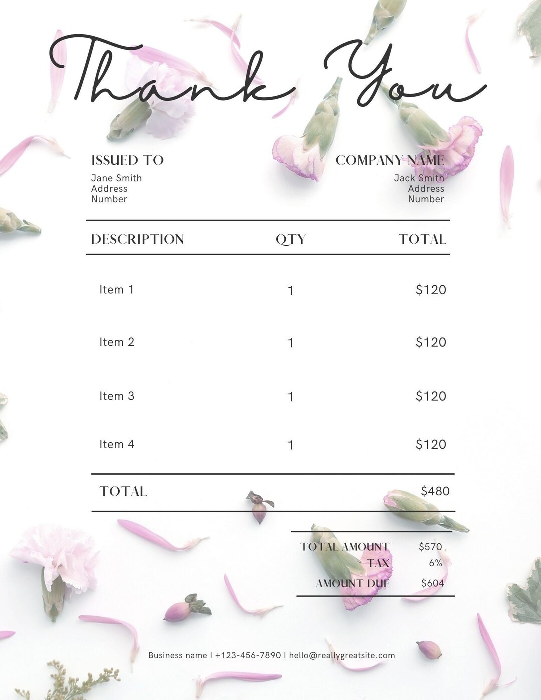Thank You Flowers Business Invoice - Etsy