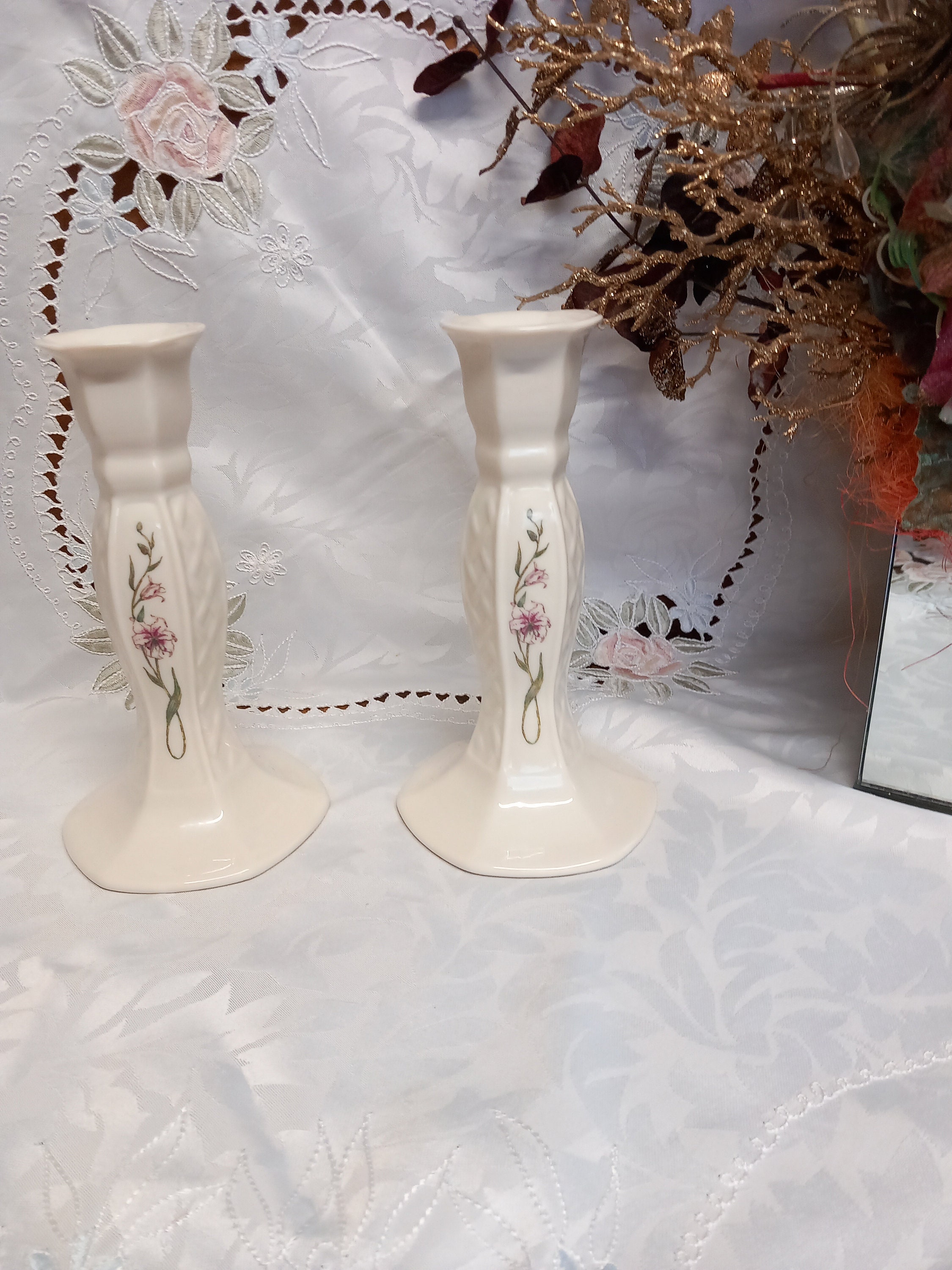 Pair of Belleek Country Trellis Candlesticks / Candle Holders - Etsy