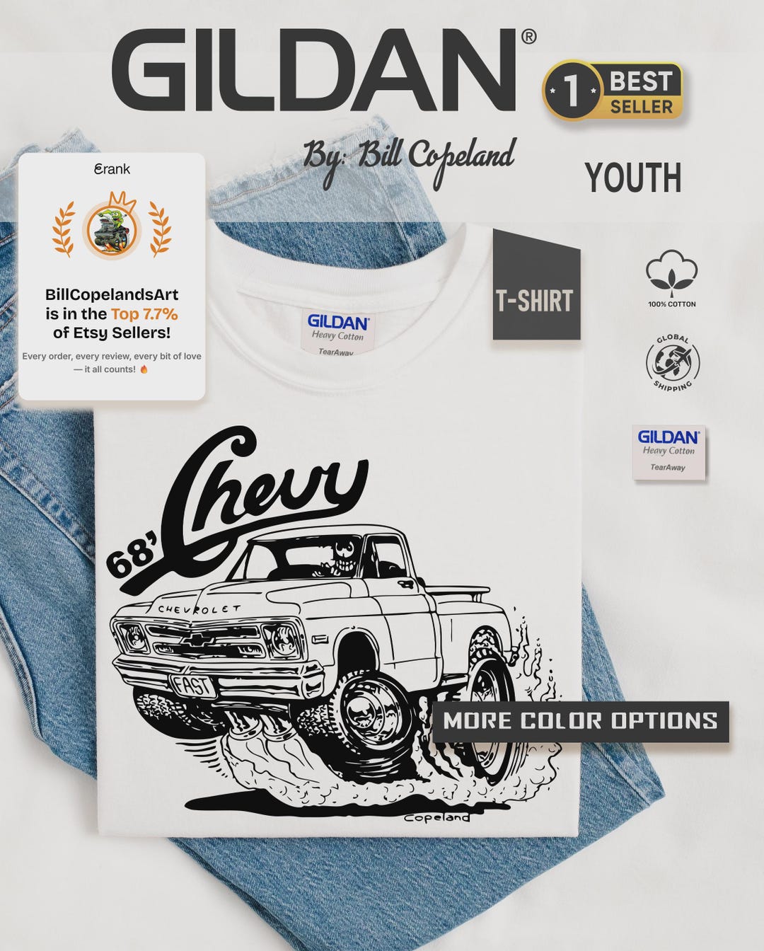 Vintage 1968 Sidestep Chevy Pickup Truck Youth T-shirt Printed on 100% ...