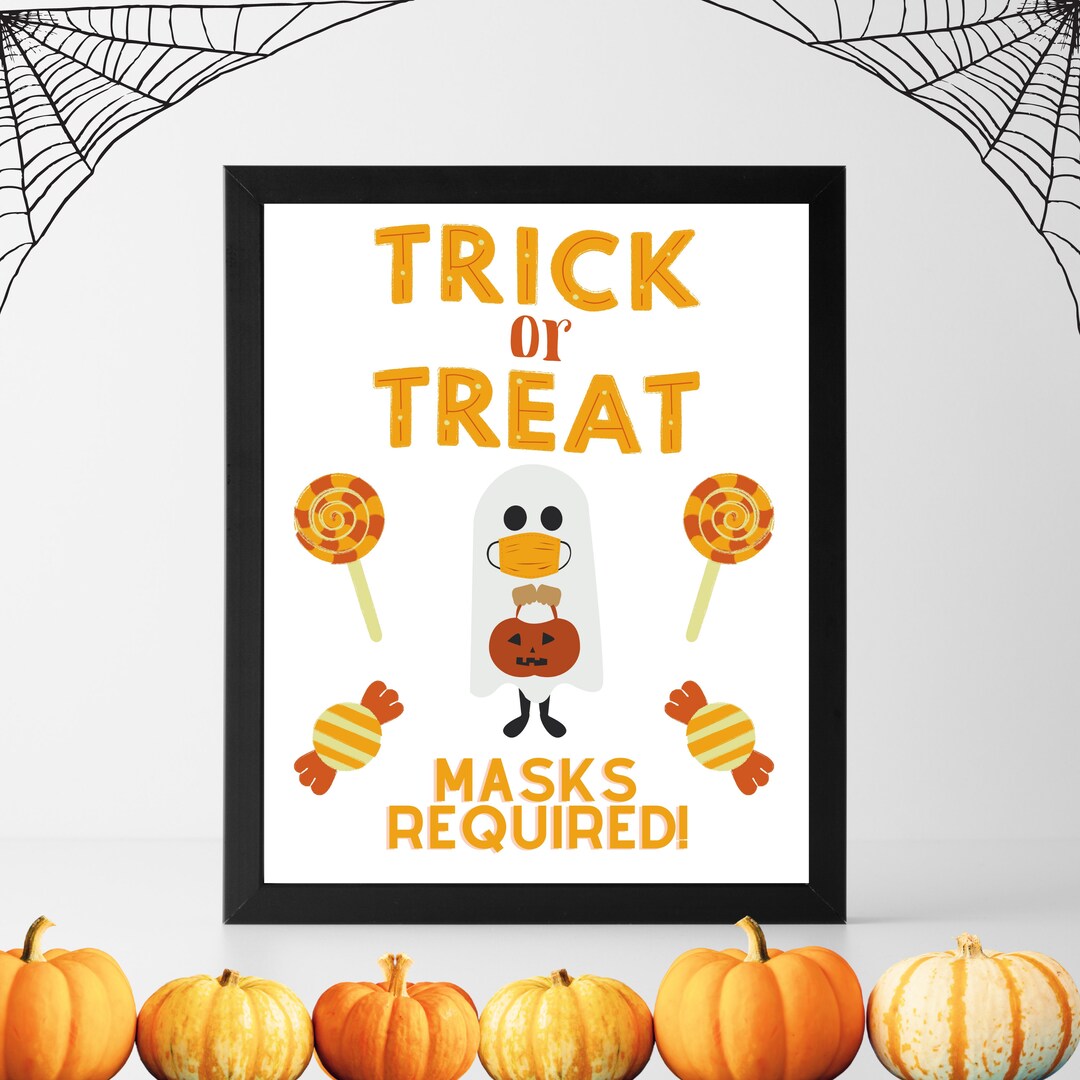 Printable Trick or Treating Mask Sign Halloween 2020 COVID Halloween ...