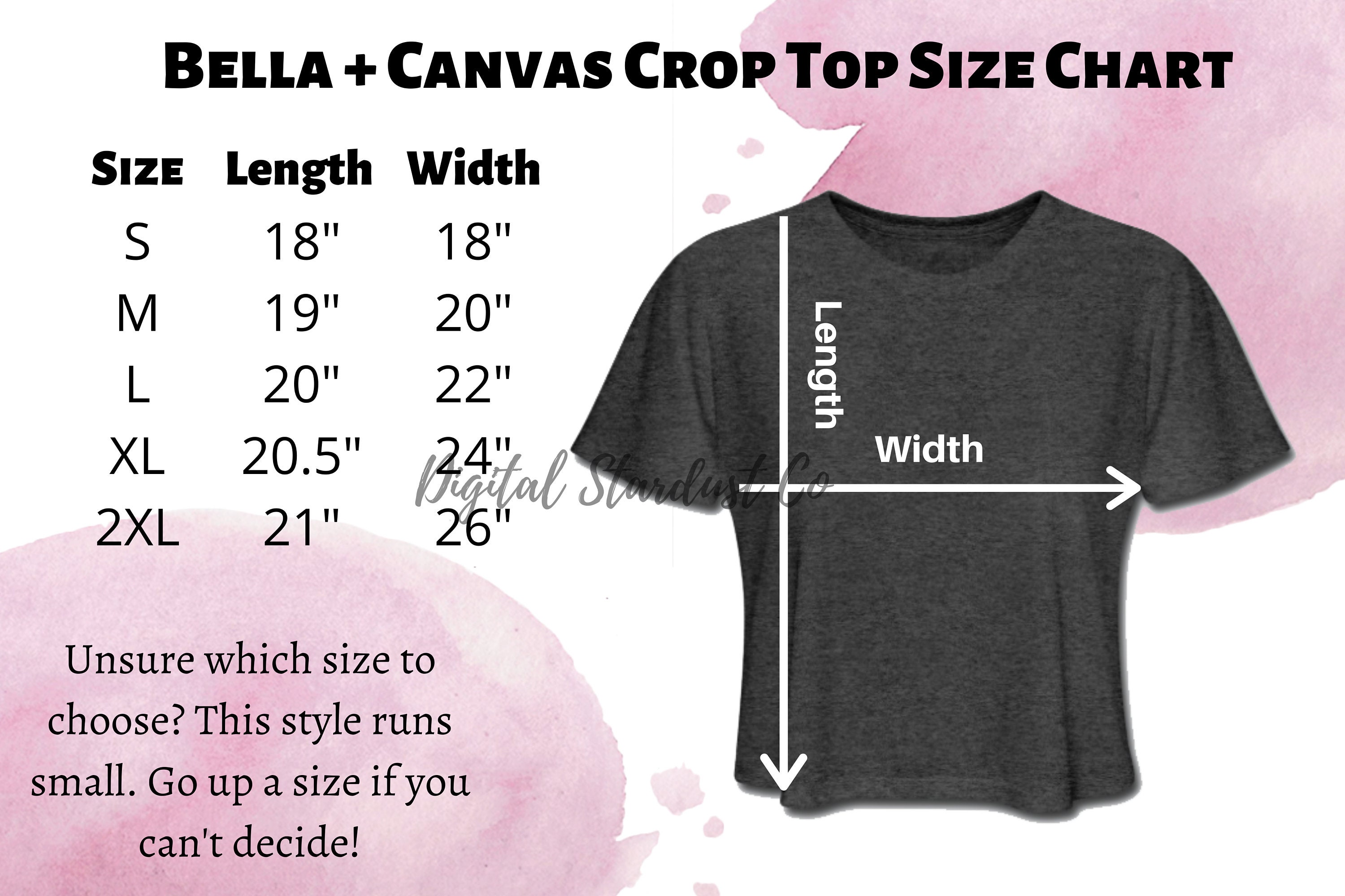 Bella Canvas 8882 Size Chart Mockup | Crop Top Size Chart | Sizing ...