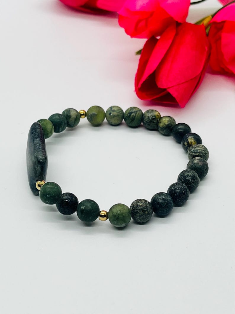 Green Gemstone Beaded Stretch Bracelet for Women Handmade Jewelry - Etsy