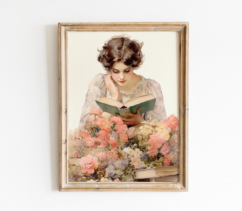 Portrait of Girl Reading, Gallery Wall Print, Book Lover Print ...