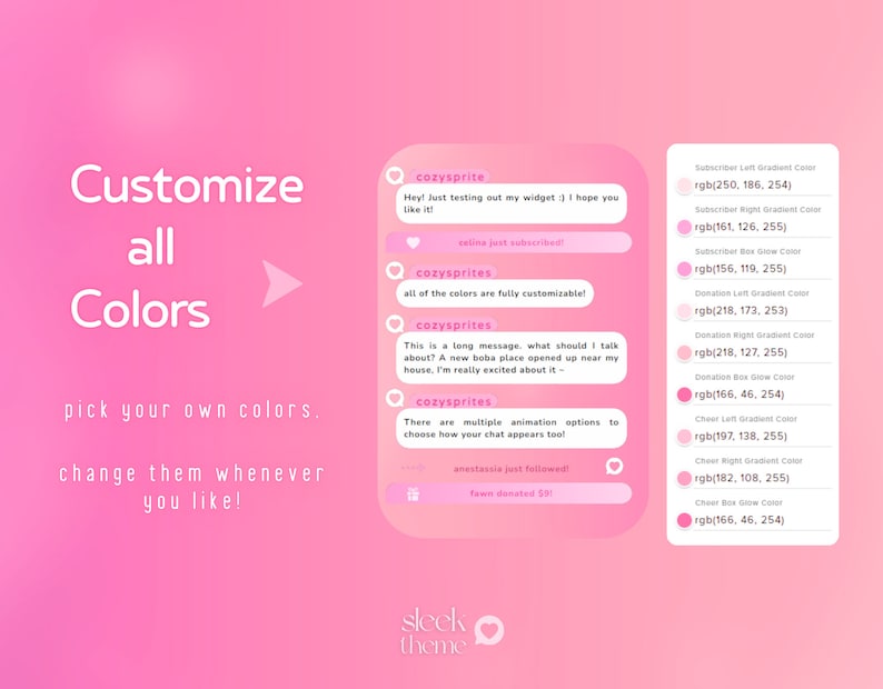 Sleek Chat Widget Customizable Colors, Cute Chat, Minimal Theme Pastel ...