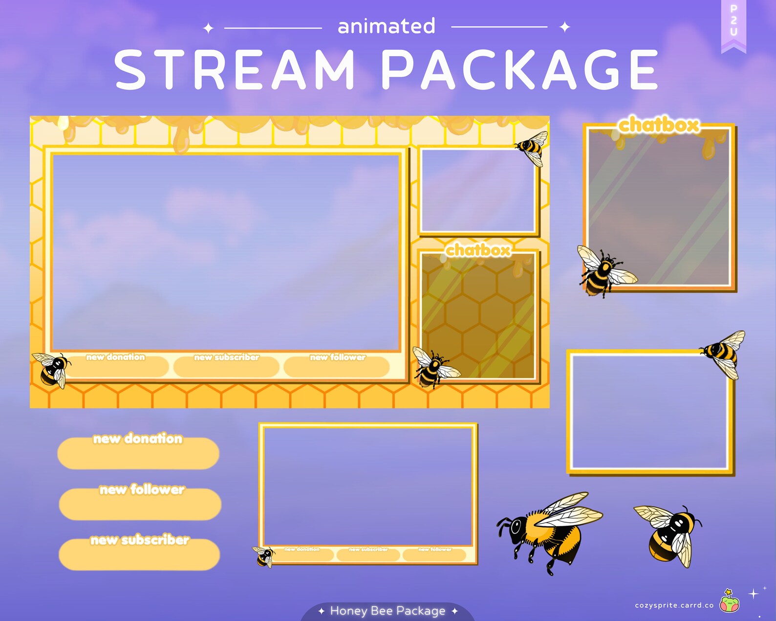 Honey Bee Overlay Pack | Animated Stream Overlay Pack | Twitch Youtube ...