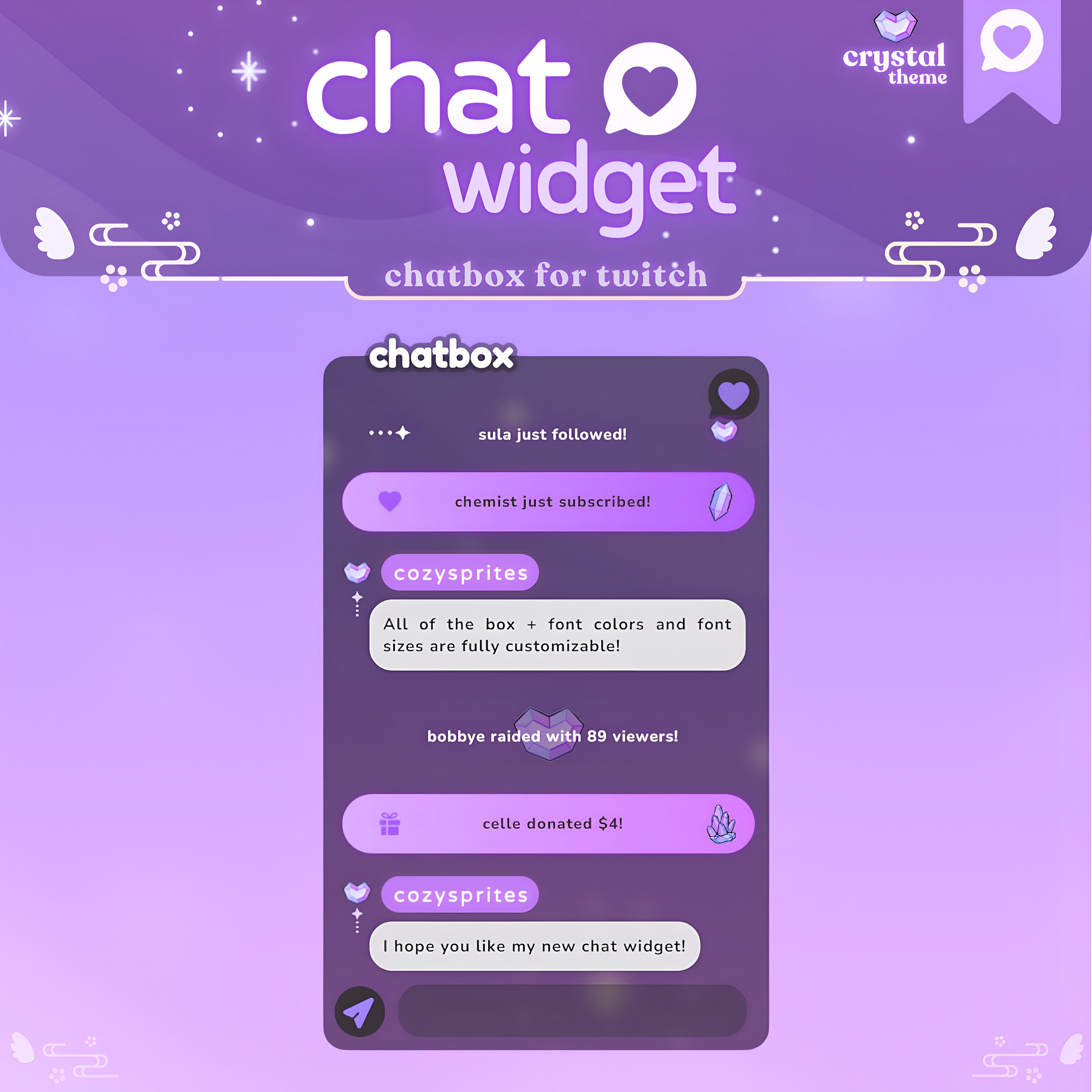 Crystal Chat Widget Customizable Colors, Cute Chat, Elegant Theme Chat Box and Alerts for Twitch ...