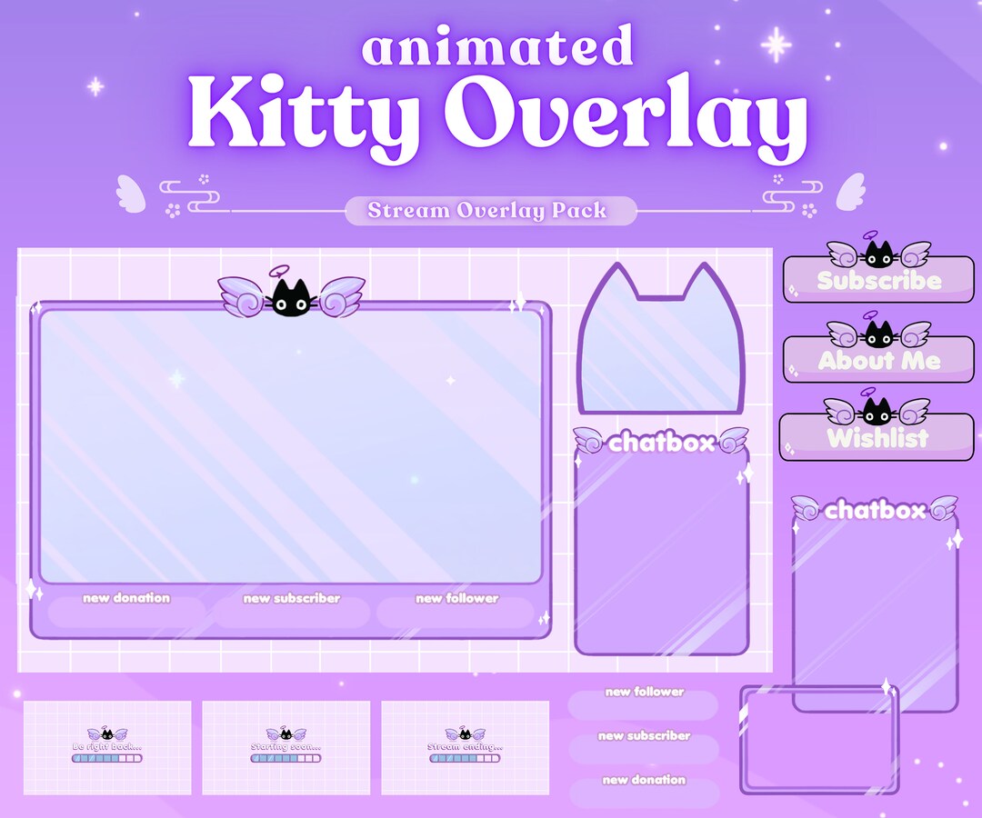 Purple Cat Overlay Pack | Animated Stream Overlay Pack | Twitch Youtube ...