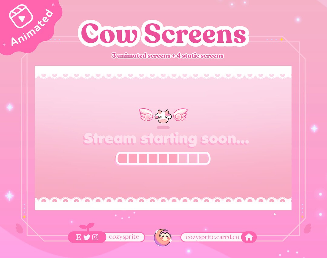 ANIMATED Pink Strawberry Cow Stream Screens | Starting Soon Be Right ...