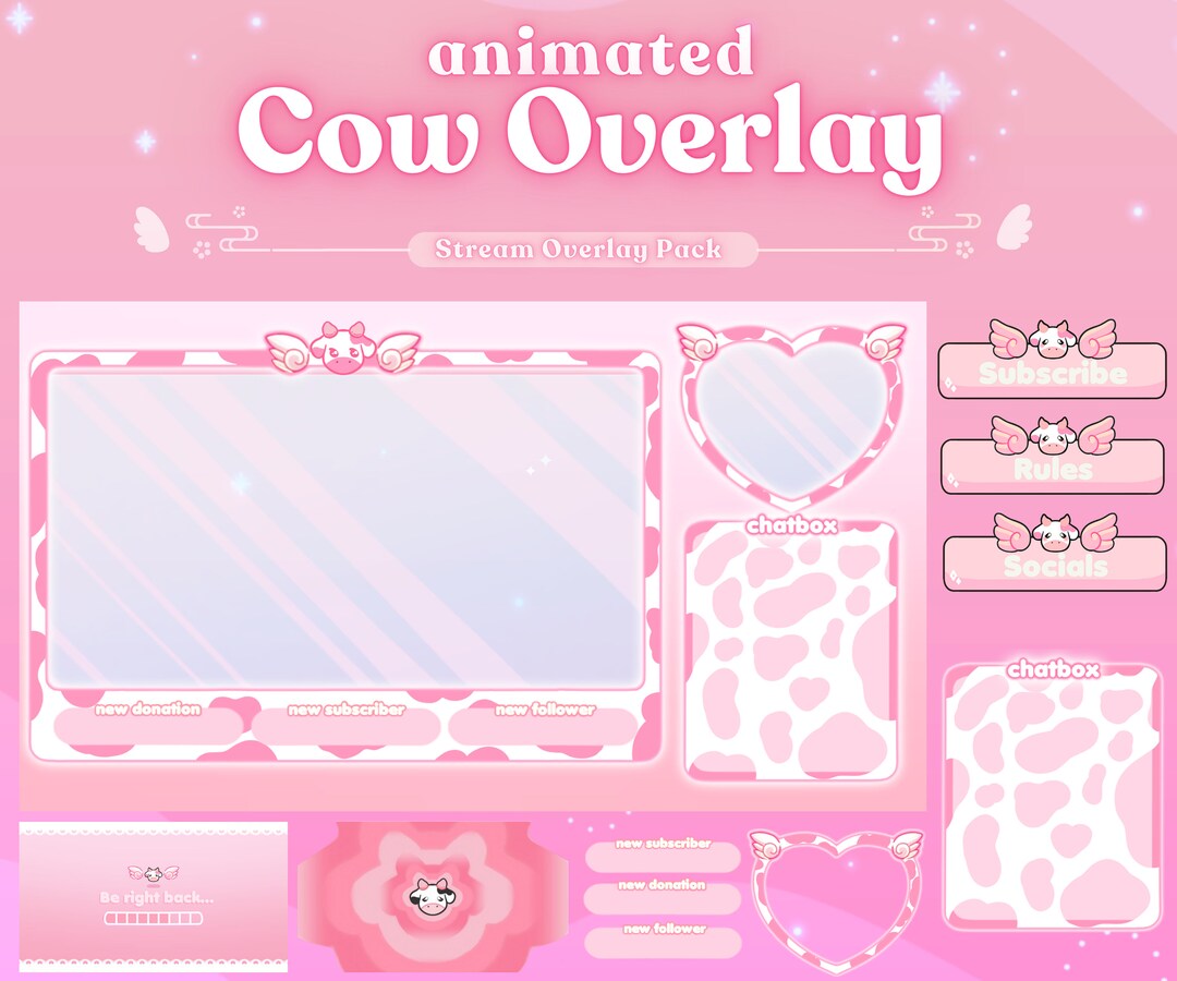 Pink Cow Overlay Pack | Animated Stream Overlay Pack | Twitch Youtube ...
