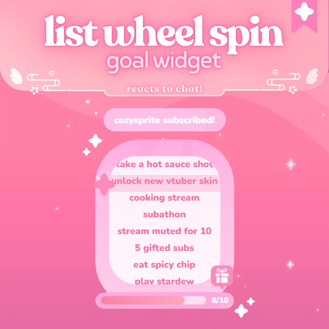 Wheel Spin Goal Widget Roulette Spin Customizable Colors, Cute Chat ...