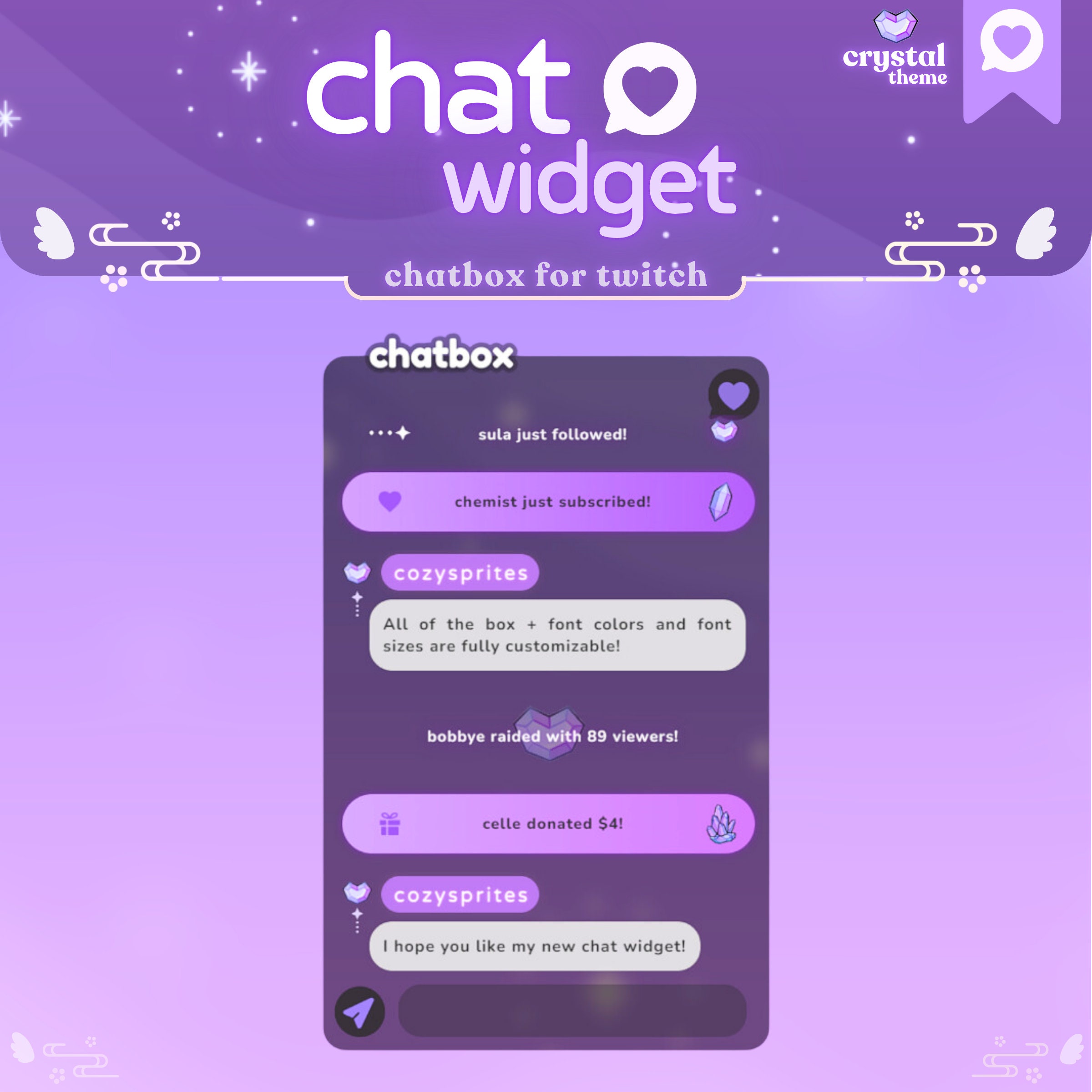 Crystal Chat Widget Customizable Colors, Cute Chat, Elegant Theme Chat ...