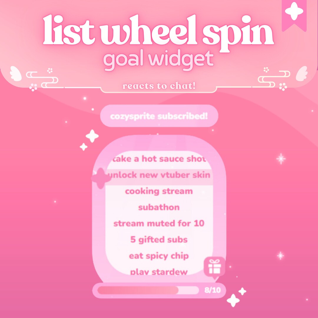 Wheel Spin Goal Widget Roulette Spin Customizable Colors, Cute Chat ...