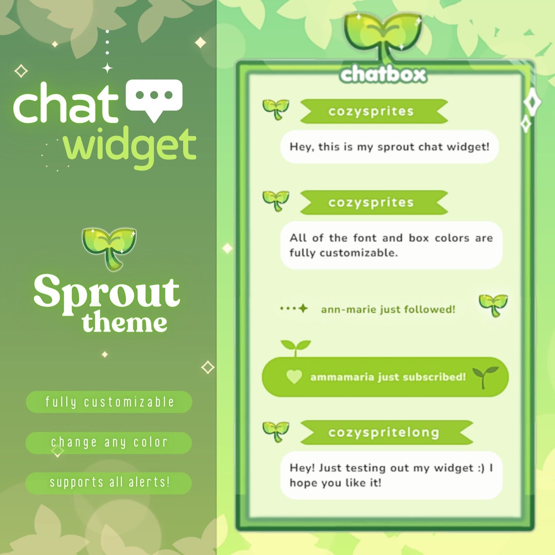 Sprout Chat Widget Customizable Colors, Cute Chat, Nature Chat Box and ...