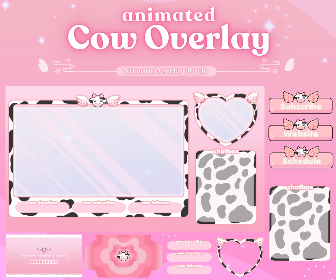 Strawberry Cow Overlay Pack | Animated Stream Overlay Pack | Twitch ...