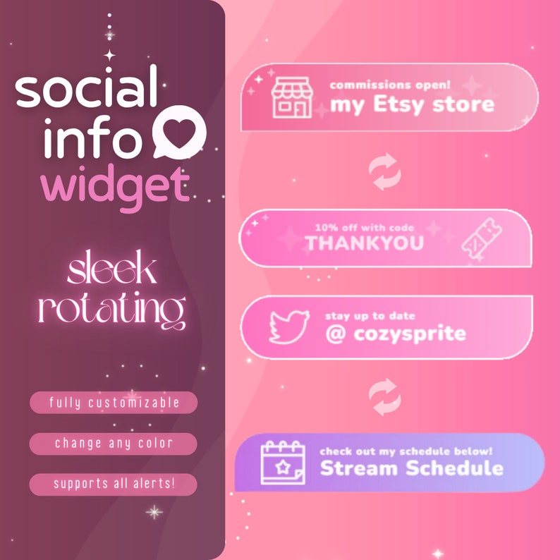 Social Media Rotator Widget Info Box Customizable Colors, Cute Chat ...