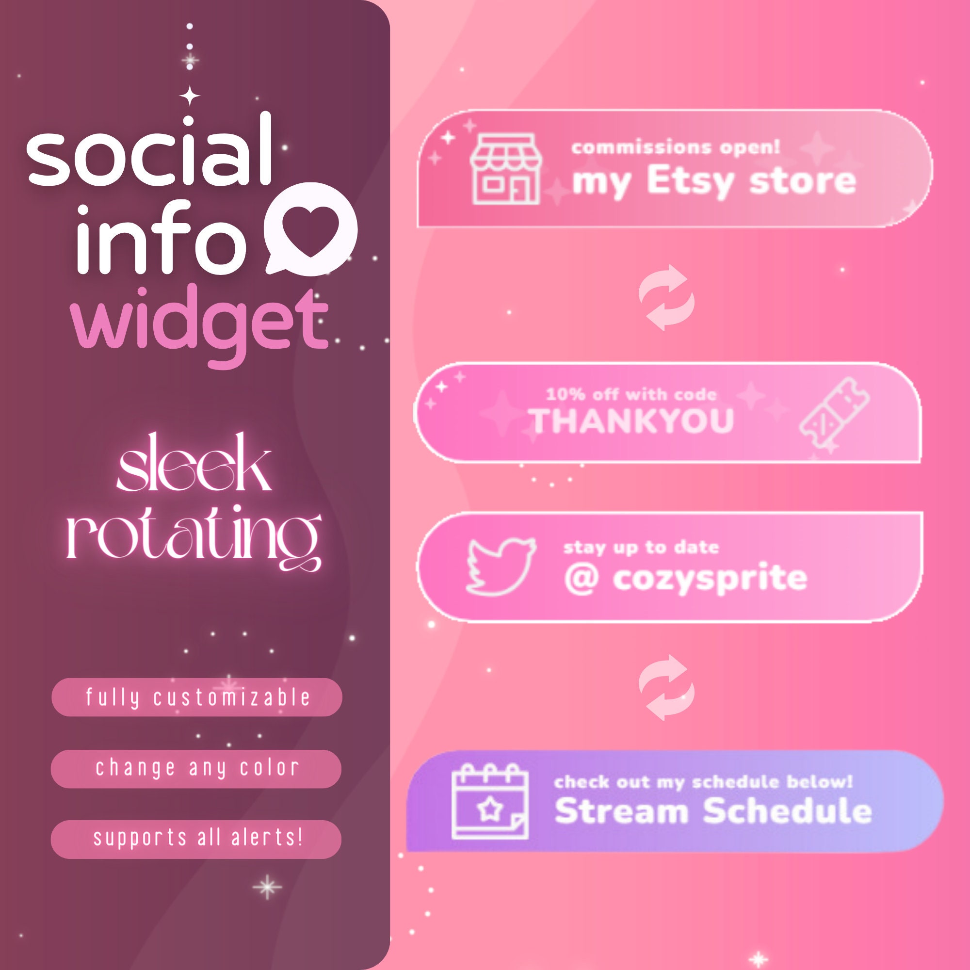 Social Media Rotator Widget Info Box Customizable Colors, Cute Chat ...