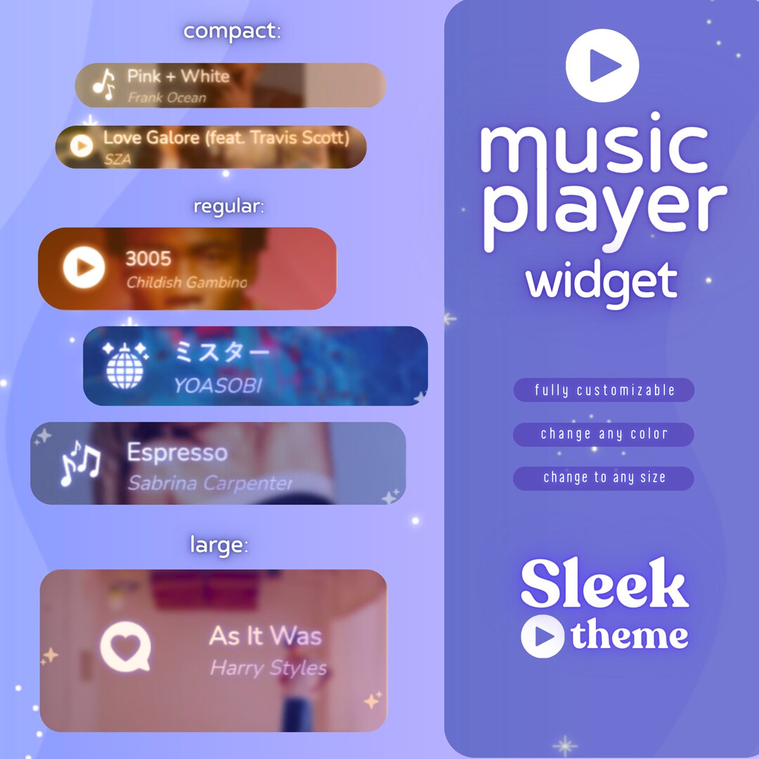Music Widget Song Player for Streaming Spotify, Youtube Customizable ...