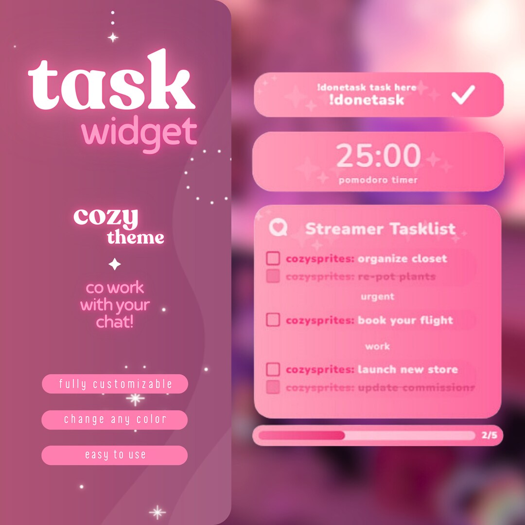 Task Widget Coworking With Pomodoro Timer Tasklist for Coworking Subathon Streamelements Pastel ...