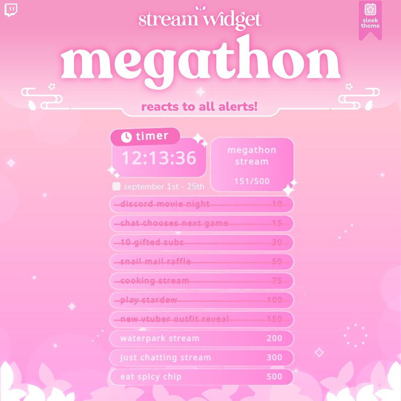 Megathon Goal Timer Widget | Timer, Subathon, Megathon | Alerts for ...