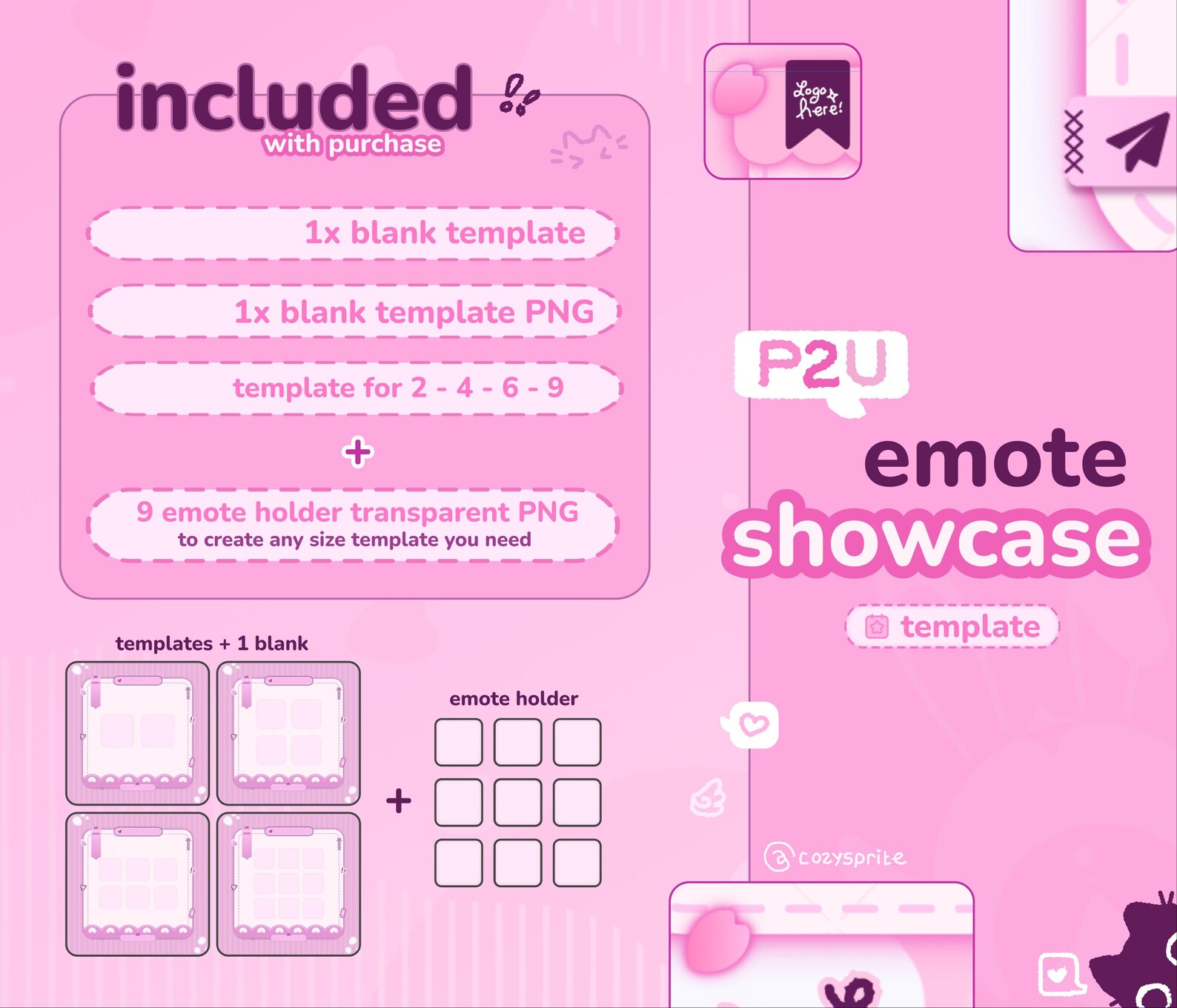 Emote Showcase Template PSD Editable Template Stream Emote Display Pink ...