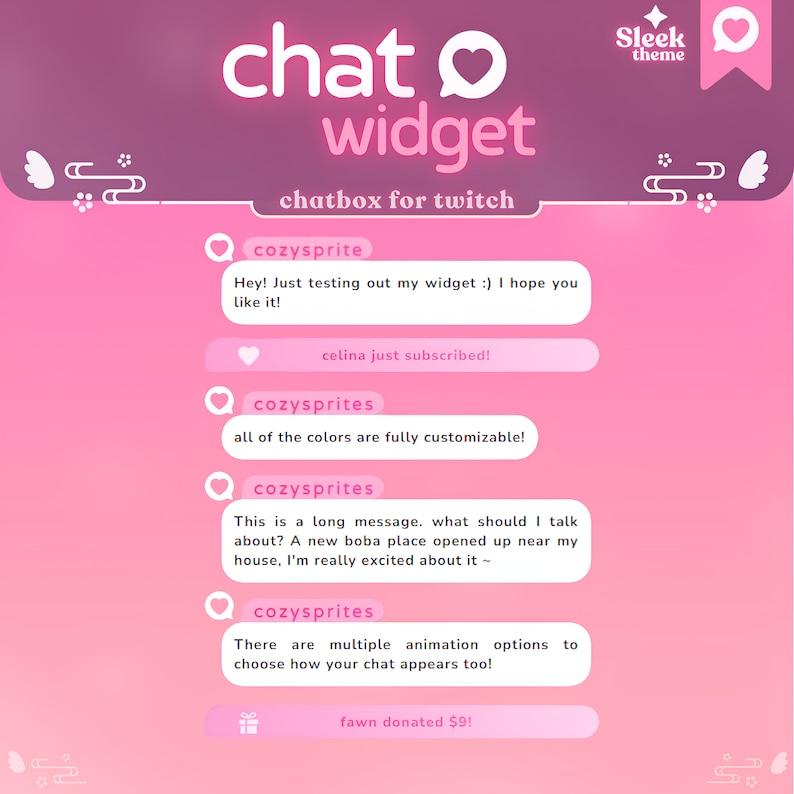 Sleek Chat Widget Customizable Colors, Cute Chat, Minimal Theme Pastel ...