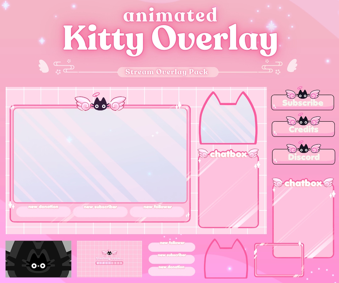 Pink Cat Overlay Pack | Animated Stream Overlay Pack | Twitch Youtube ...