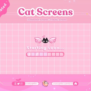 ANIMATED Pink Cat Stream Screens | Starting Soon Be Right Back Stream ...