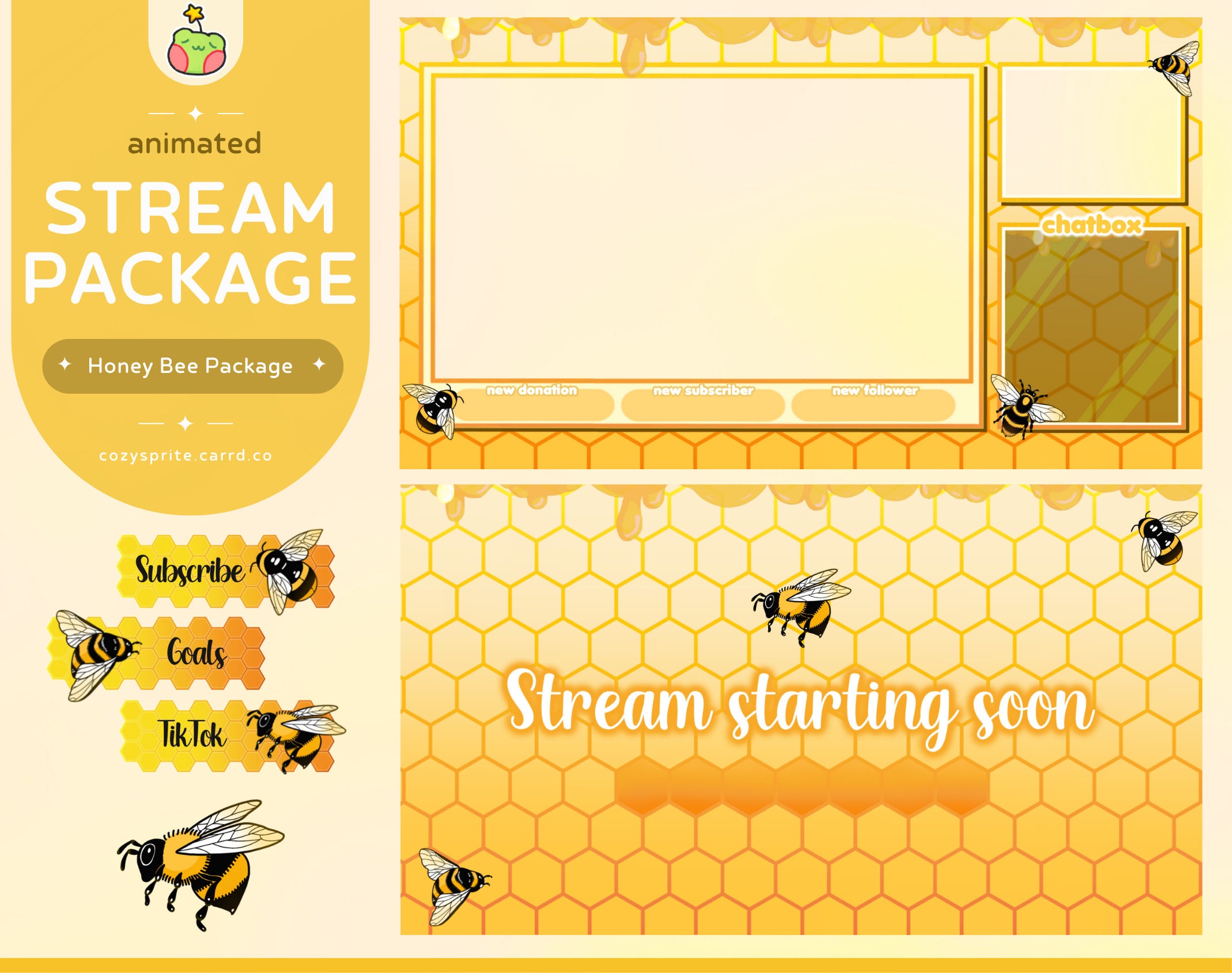Honey Bee Overlay Pack | Animated Stream Overlay Pack | Twitch Youtube ...