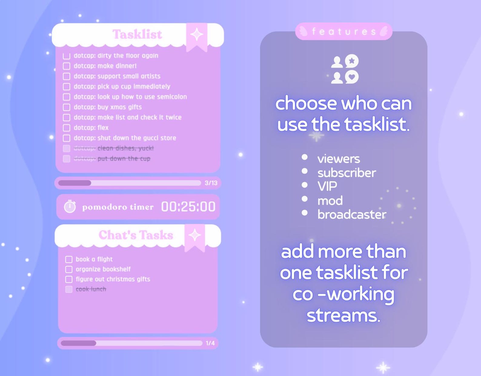 Tasklist Pomodoro Widget Pomodoro Timer List for Coworking Stream - Etsy