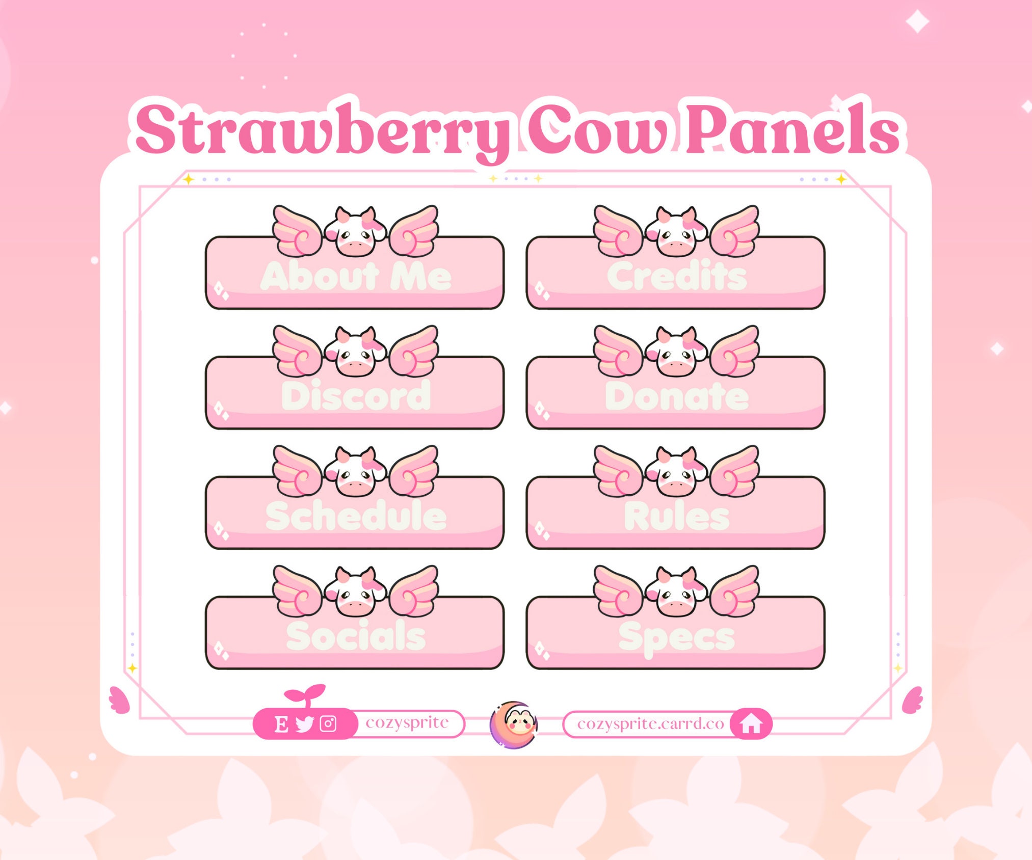 20 Pink Strawberry Cow Panels Cute Angel Cow Kawaii Streamer Pastel ...