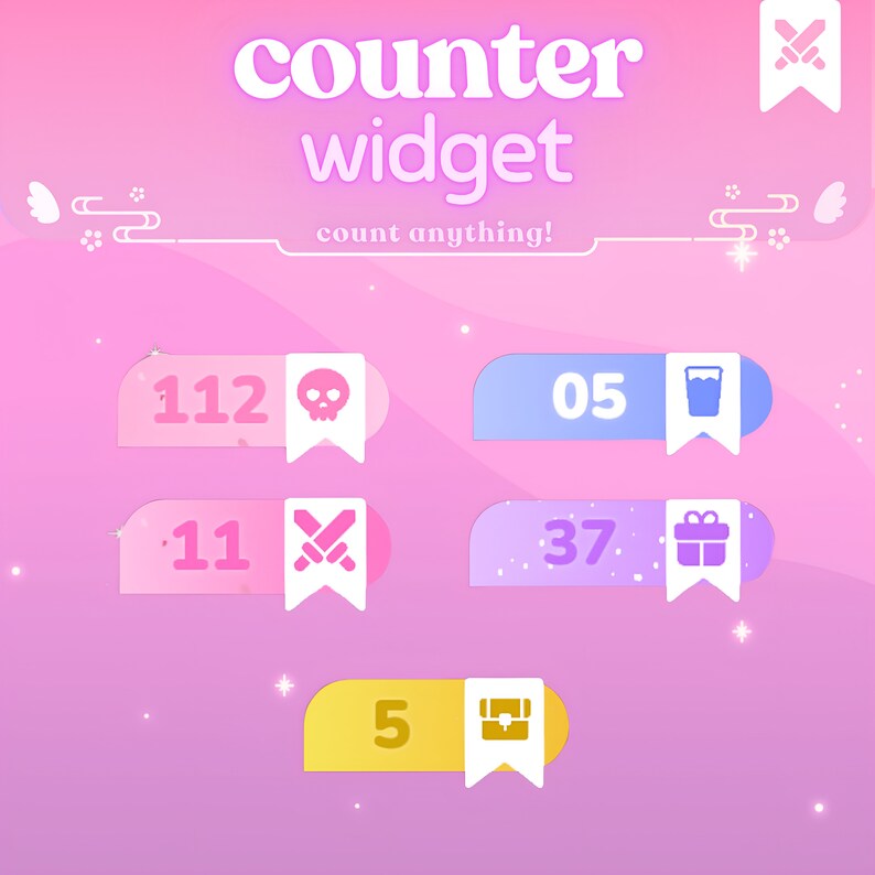 Counter Widget Animated Counter Customizable Colors, Subathon Streamelements Pastel Pink Widget ...