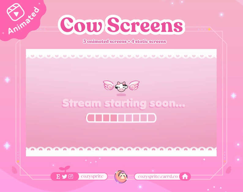 ANIMATED Strawberry Cow Stream Screens Starting Soon Be Right Back ...