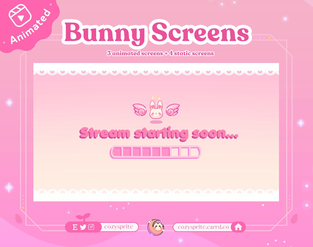 ANIMATED Pink Bunny Stream Screens | Starting Soon Be Right Back Stream ...