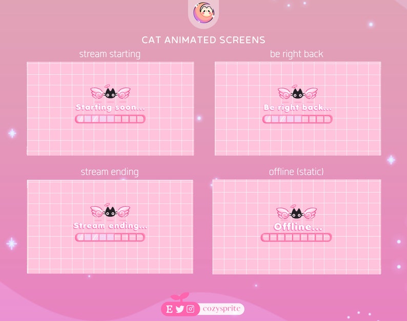 ANIMATED Pink Cat Stream Screens | Starting Soon Be Right Back Stream ...