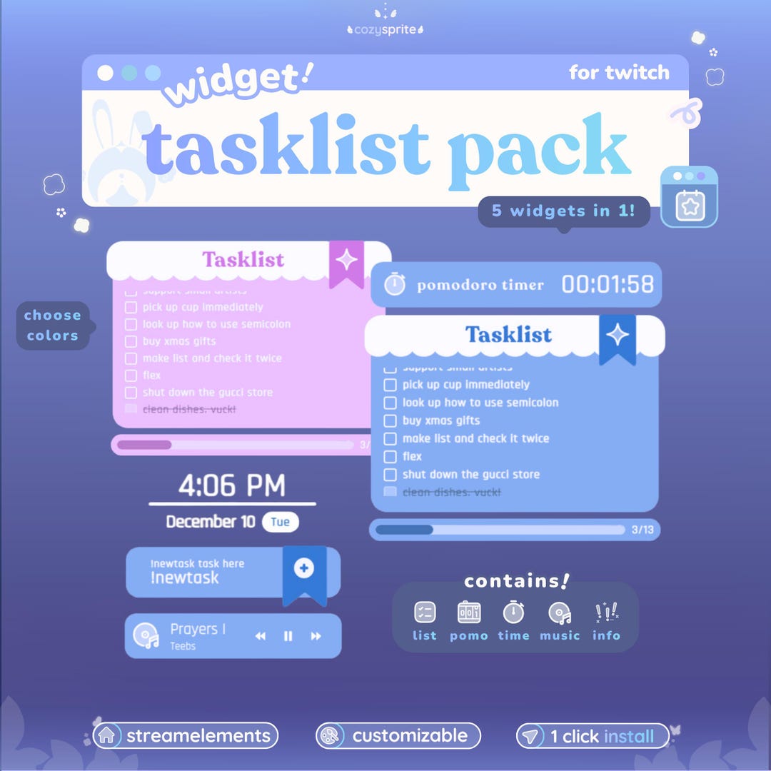 Tasklist Pomodoro Widget Pomodoro Timer List for Coworking Stream - Etsy
