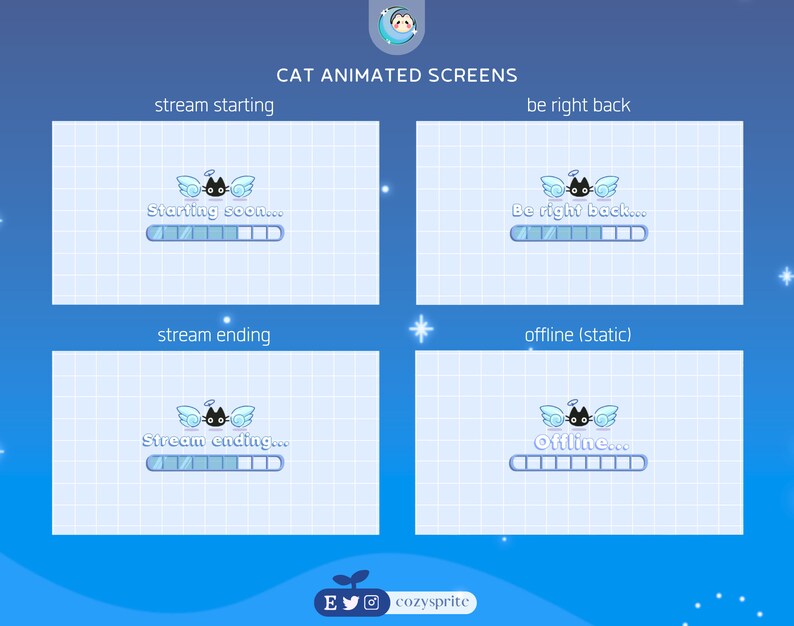 ANIMATED Blue Cat Stream Screens | Starting Soon Be Right Back Stream ...