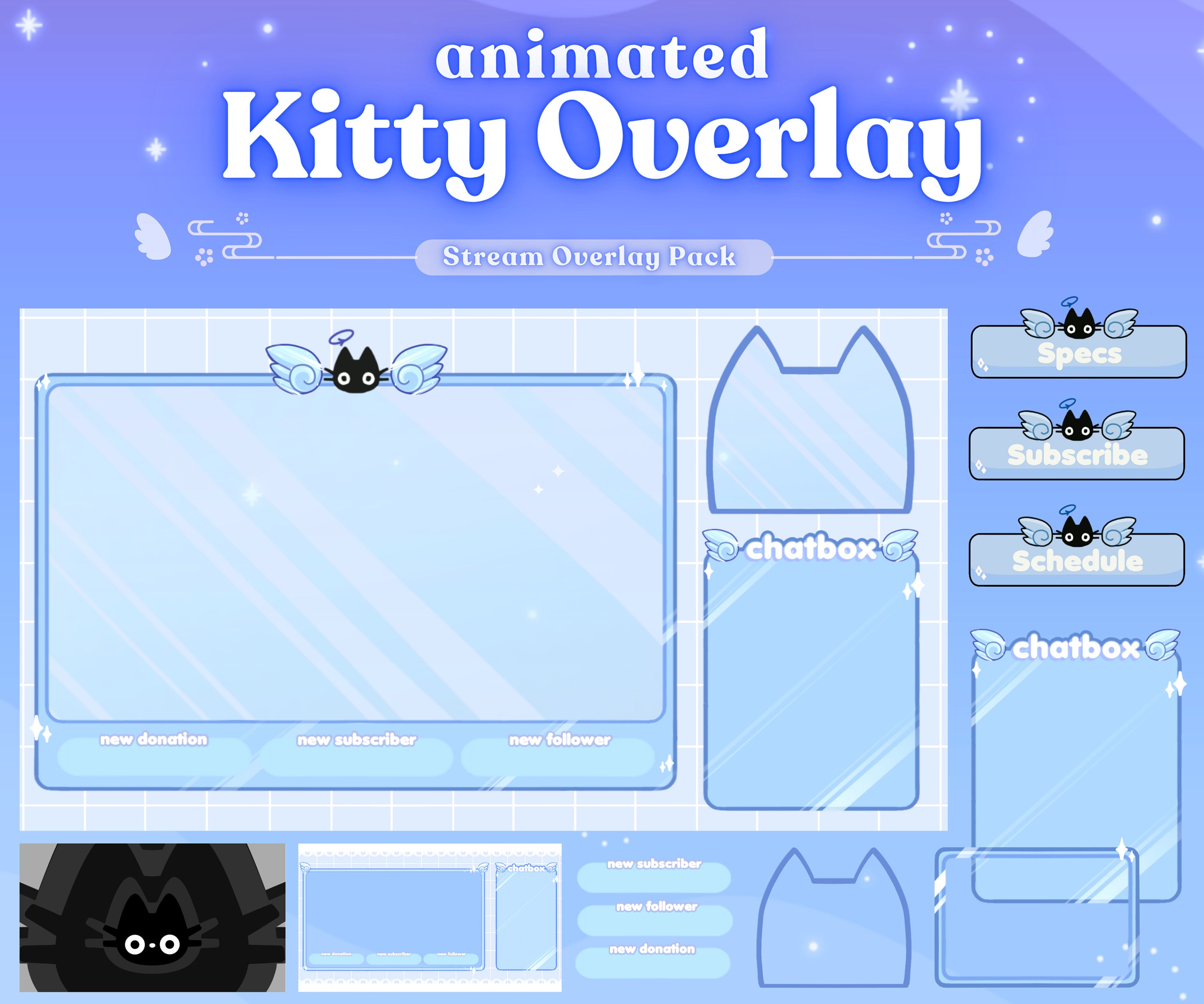 Blue Cat Overlay Pack Animated Stream Overlay Pack Twitch Youtube ...