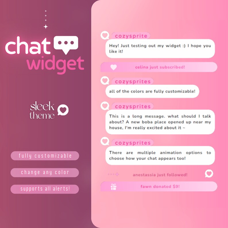 Sleek Chat Widget Customizable Colors, Cute Chat, Minimal Theme Pastel ...
